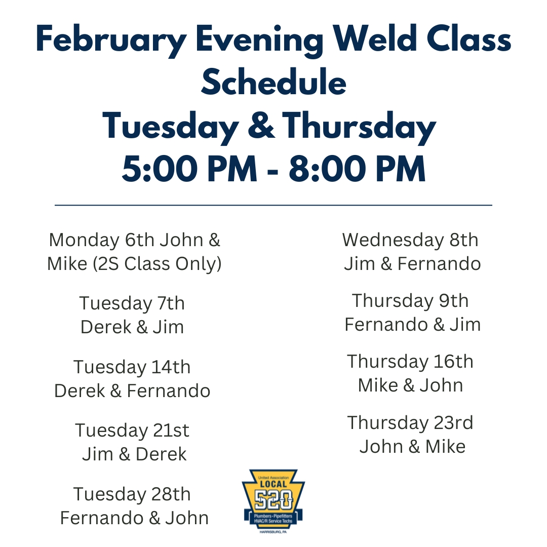 Feb 23 Evening Weld Schedule